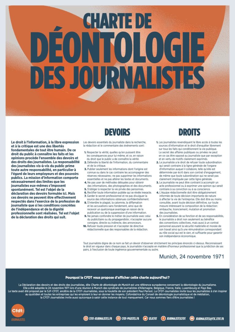 Affichez la charte de déontologie de Munich ! - CFDT journalistes ...